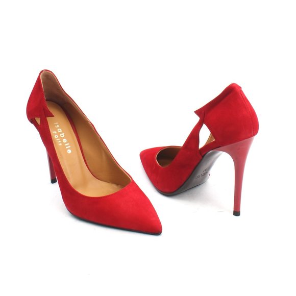 Isabelle | Shoes | Isabelle 5b Italian Red Suede Stiletto Heels Pointy ...